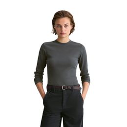 Marc O'Polo Damen Langarmshirt "aus Rippjersey", grau, Basic, Gr. XXS, MARC O'POLO DENIM, unifarben, Obermaterial: 96% Baumwolle, 4% Elasthan, Shirts