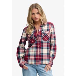 Superdry Damen Karobluse "LUMBERJACK CHECK FLANNEL SHIRT", rot, Gr. M, kariert, Web, Obermaterial: 100% Baumwolle, Blusen, Baumwolle, relaxed fit,