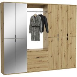 Garderoben-Set Home Affaire, B:213cm H:193cm T:34cm, braun, Holzwerkstoff, Flur, Kastenm&ouml;bel-Sets, "TRONDHEIM, 6-teilig, Breite 213cm, individuell