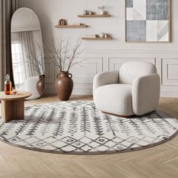 Teppich Sanat, H:10mm &Oslash;:200cm, wei&szlig;, Kunstfaser, Wohnzimmer, Teppiche, "Boho 8204 , auch als L&auml;ufer und in Rund", Kurzflor, robust, Boho, Scandic,