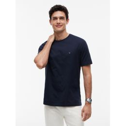 Tommy Hilfiger Herren T-Shirt "ESSENTIAL REGULAR FIT SOLID mit Stickerei", blau, Gr. L, unifarben, Single Jersey, Obermaterial: 100% Baumwolle,
