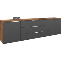 borchardt M&ouml;bel Sideboard BORCHARDT M&Ouml;BEL, B:200cm H:53cm T:35cm, grau, Spanplatte, Wohnzimmer, Sideboards, "Oliva, h&auml;ngend oder stehend mit Metallgriffen", Breite