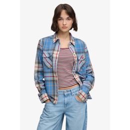 Superdry Damen Karobluse "LUMBERJACK CHECK FLANNEL SHIRT", blau, Gr. M, kariert, Web, Obermaterial: 100% Baumwolle, Blusen, Baumwolle, relaxed fit,