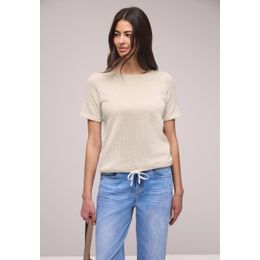 Street One Damen T-Shirt, beige, Gr. 38, unifarben, Web, 68% Baumwolle, 30% Polyester, 2% Elasthan, Shirts, mit U-Boot-Ausschnitt