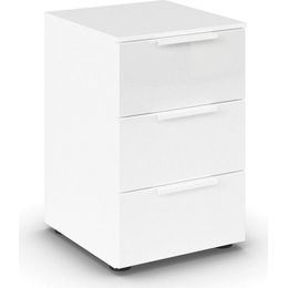 Nachtkommode Rauch, B:40cm H:61cm T:42cm, wei&szlig;, Holzwerkstoff, Sideboards, "Nachttisch Nachtschrank Nachtkonsole FLIPP mit Glasfront", mit 3
