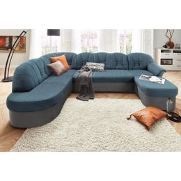Wohnlandschaft DOMO collection, B:293cm H:84cm T:180cm, grau, (gepr&auml;gte) Luxus-Microfaser (100% Polyester);Kunstleder SOFTLUX / Struktur (100%