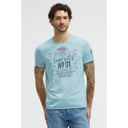 CAMP DAVID Herren Rundhalsshirt, blau, Gr. S, bedruckt, Single Jersey, Material: Grundmaterial: 100% Polyester, Ausbrenner: 100% Baumwolle, Shirts,