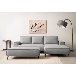 Ecksofa OTTO HOME, B:275cm H:83cm T:173cmsilbergrau, Wohnzimmer, Sofas, "TVINNU Leinenoptik, L-Form, 275 cm, mit Hocker", stellbar zum Schlafsofa