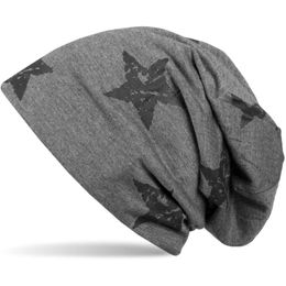 styleBREAKER Herren Beanie "Beanie mit Sterne Print im Destroyed Look", grau, Modisch, Obermaterial: 50% Viskose CV. 50% Polyester PES., M&uuml;tzen