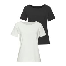 Lascana Damen T-Shirt "mit Rundhals-Ausschnitt", beige, Basic, Gr. 44, unifarben, Single Jersey, Obermaterial: 50% Baumwolle, 45% Modal (TENCEL ), 5%