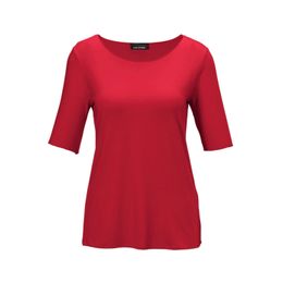 GOLDNER Damen Langarm-Poloshirt "Kurzgr&ouml;&szlig;e Kombistarkes Halbarmshirt mit tonaler Zierkante", rot, Gr. 23, Obermaterial: 90% Viskose CV. 10% Elasthan