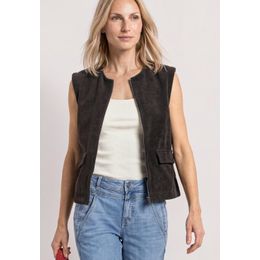 Street One Damen Kurzweste, braun, Gr. 42, unifarben, Stoff, 98% Polyester, 2% Elasthan, Westen, mit aufgen&auml;hten Taschen