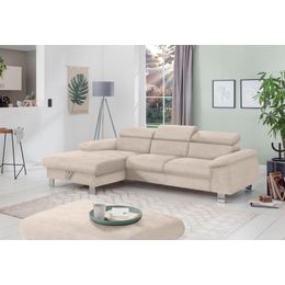 Ecksofa COTTA, B:244cm H:72cm T:166cmbeige, Microfaser PRIMABELLE (100% Polyester);Kunstleder SOFTLUX(100%Polyurethan);Feinstruktur (100%