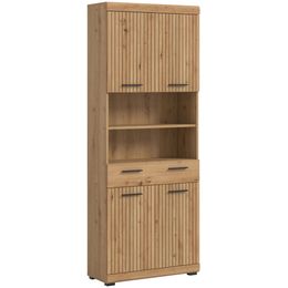 Hochschrank Welltime, B:74cm H:191cm T:31cm, braun, Holzwerkstoff, Badezimmer, Schr&auml;nke, "SIENA, Breite 74cm, 4 T&uuml;ren, 1 Schubkasten, 2 offene