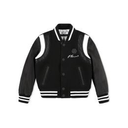 Philipp Plein Herren Lederjacke "Iconic Plein"0201, schwarz, wei&szlig;, Gr. 8, Obermaterial: 64% Polyester, 33% Viskose, 3% Elasthan. Futter: 100% Acetat.