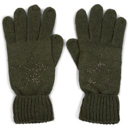 styleBREAKER Damen Strickhandschuhe "Strick Handschuhe mit Strass Stern", gr&uuml;n, Modisch, Obermaterial: 65% Polyacryl PAN. 35% Wolle WO., Handschuhe