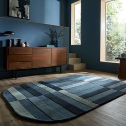 Wollteppich FLAIR RUGS, B:140cm H:8mm L:200cm, blau, Oberfl&auml;che: 100% Wolle. R&uuml;ckseite: 100% Baumwolle, Wohnzimmer, Teppiche, "ELDON", Trendiges