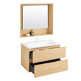 sobuy Badm&ouml;bel-Set, Natur, Holzwerkstoff, Glas, Keramik, 80x52x50 cm, Badezimmer, Badm&ouml;belsets & Badm&ouml;belserien, Badm&ouml;bel-Sets
