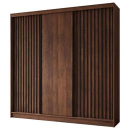Beautysofa Schwebet&uuml;renschrank, Walnuss, Holzwerkstoff, 4 Schubladen, 240x216x61 cm, Schlafzimmer, Kleiderschr&auml;nke, Schwebet&uuml;renschr&auml;nke
