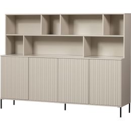 Buffet Woood, B:200cm H:150cm T:44cm, beige, Massivholz, K&uuml;che, Schr&auml;nke, "Gravu", New Gravure H&auml;ngeschrank, FSC-Kiefer bietet Stauraum und
