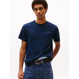 Tommy Jeans Herren T-Shirt "TJM SLIM LINEAR CHEST TEE EXT", blau, Gr. XXXL, unifarben, Single Jersey, Obermaterial: 100% Baumwolle, Shirts, Mit