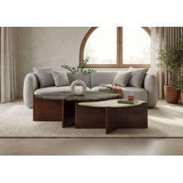 Couchtisch 2er Set Akazie 115x65x35 braun lackiert / Marmor gr&uuml;n + beige ORGANIC COLLECTION #29