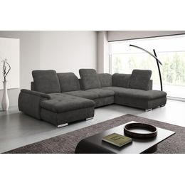Wohnlandschaft WERK2, B:356cm H:105cm T:237cm, grau, 100% Polyester, Sofas, "Pula 356 x 237 cm modern und bequem", U-Form, XXL, Schlaffunktion,