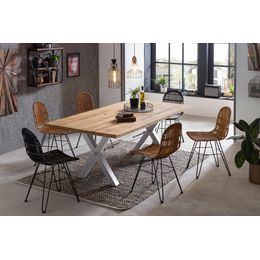 Esstisch Sit, B:240cm H:76cm T:100cm, braun, Platte Wildeiche ge&ouml;lt, Gestell Metall, Tische, "Gent Wildeiche Massivholz mit X-Gestell aus Metall,