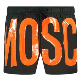 Schwarze Badeshorts Mit Gro&szlig;em Orangefarbenem Logo Von Moschino