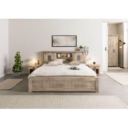 Bett mit Schublade Mango 200x200 beige lackiert RAILWAY #373