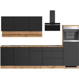 K&uuml;chenzeile KOCHSTATION, B:300cm H:200cm T:60cm, schwarz, Komplettk&uuml;chen-Sets, "KS-Virginia,neu in verbesserter Ausf&uuml;hrung", Breite 300 cm,