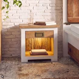 Nachttisch Mango / Altholz 50x40x45 wei&szlig; lackiert RAILWAY LUX #560