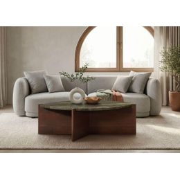 Couchtisch Akazie 115x65x35 braun lackiert / Marmor gr&uuml;n ORGANIC COLLECTION #27