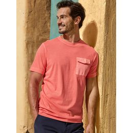 Lerros Herren T-Shirt "T-Shirt mit O-Neck und Brusttasche", rosa, Gr. L, 100% Baumwolle, Shirts