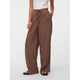 V&eacute;ro Moda VERO MODA Damen Schlupfhose "VMROSIE MW WIDE PANT NOOS"cocoa braun stripes:wei&szlig; pinstripes, Gr. L, gestreift, Web, Obermaterial: 88% Viskose, 12%
