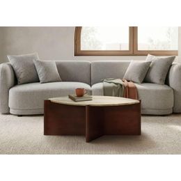 Couchtisch Akazie 85x50x31 braun lackiert / Marmor beige ORGANIC COLLECTION #28