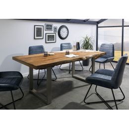 Baumtisch Mango 180x90x77 natur lackiert / U-Beine silber matt FREEFORM 5
