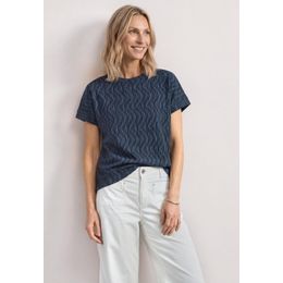 Street One Damen T-Shirt, blau, Gr. 46, gemustert, Stoff, 49% Polyester, 43% Viskose, 8% Elasthan, Shirts, mit Glitzerdetail