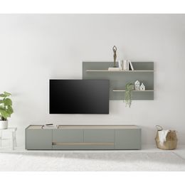 Wohnwand Home Affaire, B:300cm H:180cm T:45cm, gr&uuml;n, Holzwerkstoff, Wohnzimmer, Kastenm&ouml;bel-Sets, "City/Giron, moderne Anbauwand, Komplettset in