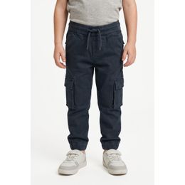 Blue Seven M&auml;dchen Cargohose, blau, Gr. 92, unifarben, washed, Web, Obermaterial: 98% Baumwolle, 2% Elasthan, Hosen, zum Reinschl&uuml;pfen