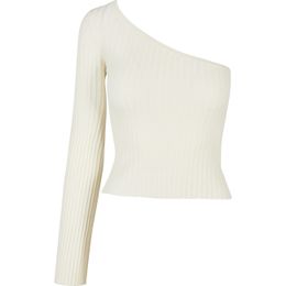 Urban Classics Damen Rundhalspullover "Urban Classics Damen Ladies Short Rib Knit One Sleeve Sweater"sandwei&szlig;, Gr. L, unifarben, 35% Polyacryl, 35%