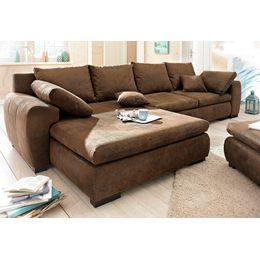 Ecksofa Home Affaire, B:325cm H:87cm T:183cm, braun, Luxus-Microfaser Vintageoptik (100% Polyester);Microfaser Antiklederoptik (100% Polyester),