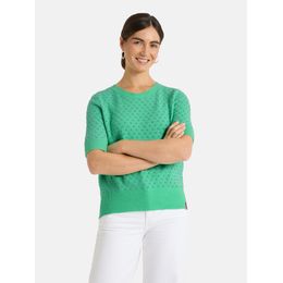 LIEBLINGSST&Uuml;CK LIEBLINGSST&Uuml;CK Damen Rundhalspullover "TanjaL", gr&uuml;n, Gr. 46, gepunktet, unifarben mit Farbeins&auml;tzen, Strick, Obermaterial: 38% Polyacryl, 31%
