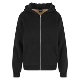 Urban Classics Damen Sweatjacke "Urban Classics Ladies Bonded Sherpa Zip Hoody", schwarz, Gr. XL, unifarben, 68% Baumwolle, 32% Polyester, Sweatjacken