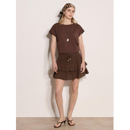 Apricot Damen Minirock "Geh&auml;kelter Mini-Rock", braun, Gr. 42, uni, gewebt, Obermaterial: 100% Baumwolle CO., R&ouml;cke, mit Stufen