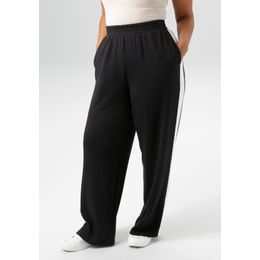 ANISTON PLUS Damen Sweathose, schwarz-wei&szlig;, Gr. 46, unifarben mit Farbeinsatz, Jersey, Obermaterial: 50% Modal, 44% Polyester, 6% Elasthan, Hosen,