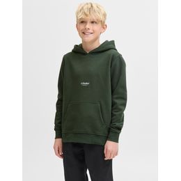 Jack & Jones Kinder Kapuzensweatshirt "JJESOHO SWEAT HOOD NOOS JNR", gr&uuml;n, Gr. 128, JACK & JONES JUNIOR, bedruckt, angeraute Sweatware, Obermaterial: 80%