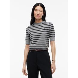 Tommy Hilfiger Damen Kurzarmpullover "CO JERSEY FINE GG C-NK SS SWT", grau, Gr. M, gestreift, meliert, Feinstrick, Obermaterial: 67% Baumwolle, 33%