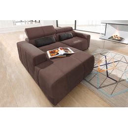 Ecksofa DOMO collection, B:214cm H:80cm T:175cm, braun, Wohnzimmer, Sofas, "BRANDON inkl. Kopfteilverstellung, 214x100x80 cm, L-Form", Mit