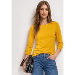 Street One Damen Langarmshirtsaffron gelb, Gr. 46, unifarben, Web, 100% Baumwolle, Shirts, mit U-Boot-Ausschnitt